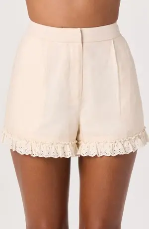 Astr The Label Nienna Eyelet Hem Linen Blend Shorts