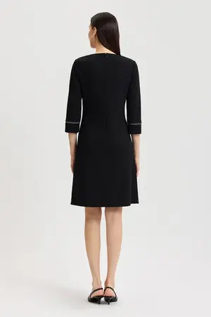 Ming Wang Monochrome Grid Stitch Stretch Deco Crepe Dress