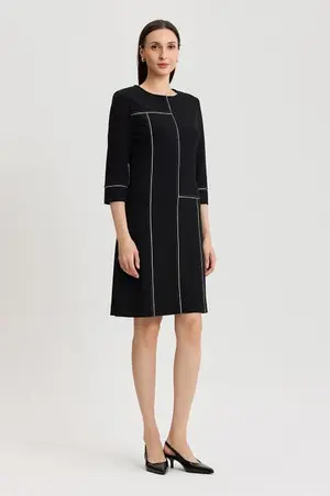 Ming Wang Monochrome Grid Stitch Stretch Deco Crepe Dress