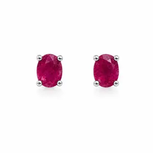 ZUVAN Oval Birthstone Stud Earrings Ruby