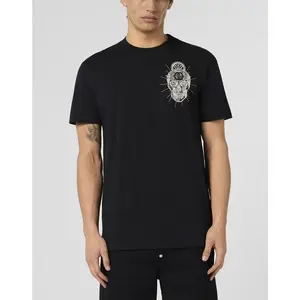 Philipp Plein Round Neck T-shirt Chest Embroidery Skull - Black