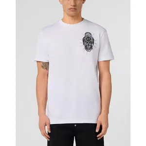 Philipp Plein Round Neck T-shirt Chest Embroidery Skull - White