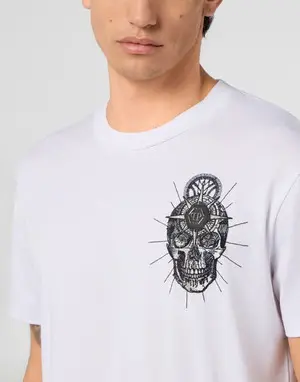 Philipp Plein Round Neck T-shirt Chest Embroidery Skull - White