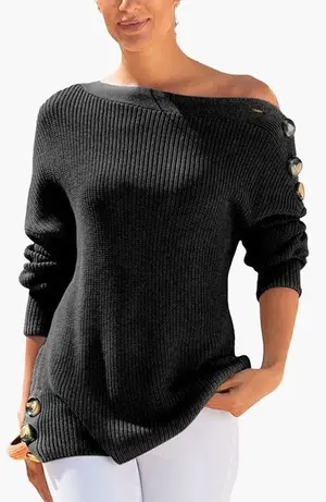 LASCANA Button Detail Sweater - Black