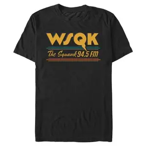 STRANGER THINGS Netflix Retro Radio The Squawk Wsqk 94.5 Fm Stripes Short Sleeve Graphic T-shirt - Black