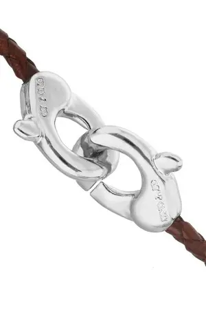 UNODE50 Brown Leather Bracelet With Interlocking Carabiner Detail