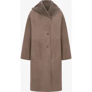 MINE BILGI Ballade Merino Curly Shearling Hooded Long Coat - Vizon