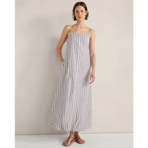 HAVEN WELL WITHIN Organic Cotton Poplin Stripe Bubble Hem Maxi Dress - Deep Willow Multi