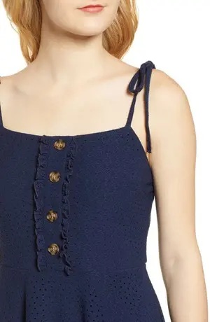 SPEECHLESS Tie Shoulder Eyelet Fit & Flare Dress