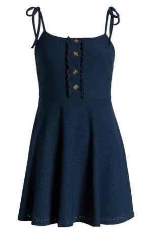 SPEECHLESS Tie Shoulder Eyelet Fit & Flare Dress