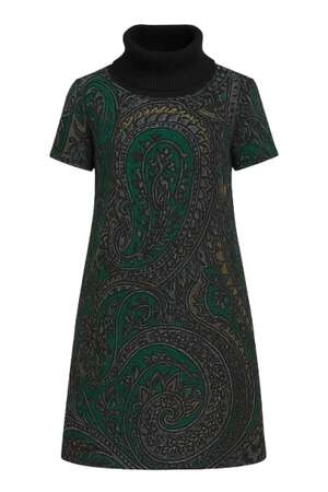CONQUISTA Turtleneck A Line Print Dress - Black