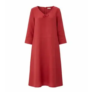 LEMUSE V-neck Linen Dress With Bow Detail