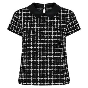 CONQUISTA Short Sleeve Allover Print Top - Black