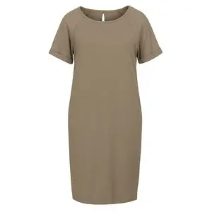 CONQUISTA Camel Punto Di Roma Short Sleeve Dress With Pockets - Brown