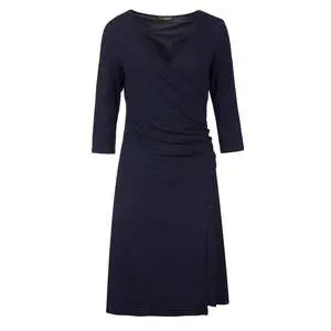 CONQUISTA Navy Faux Wrap Dress In Sustainable Fabric - Blue