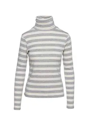CONQUISTA Neutrals Striped Ecru & Grey Polo Neck Top - Beige/gray