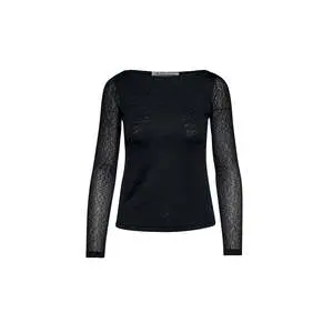 CONQUISTA Lace Detail Long Sleeve Top - Black