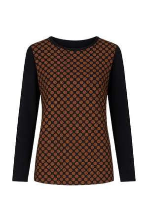 CONQUISTA Silk Detail Long Sleeve Top - Black