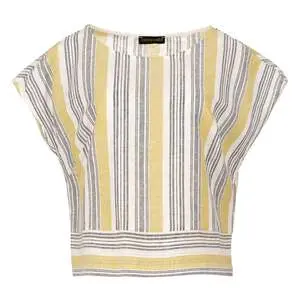CONQUISTA Yellow Striped Linen Style Top - Pink