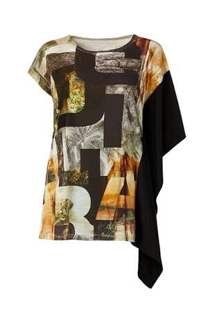 CONQUISTA Asymmetric Print Tunic - Black
