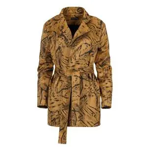 CONQUISTA Suede-look Printed Jacket With Belt - Brown