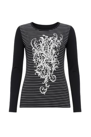 CONQUISTA Striped Long Sleeve Tee - Black