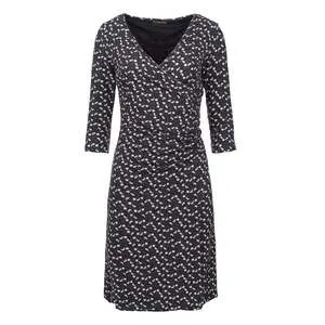 CONQUISTA Print Faux Wrap Wool Dress - Grey