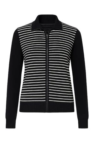 CONQUISTA Long Sleeve Cardigan In Striped Knit Fabric - Black