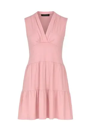 CONQUISTA Rose Sleeveless V-neck Jersey Dress – Loose Fit, Knee-length - Red