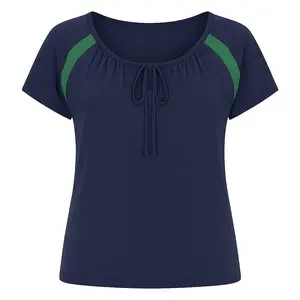 CONQUISTA Navy Contrast Panel Tie-detail Top With Short Sleeves - Blue