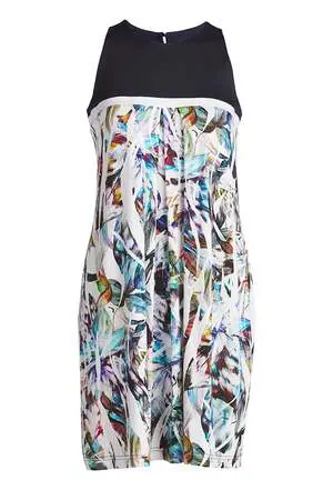 CONQUISTA Sleeveless Solid Colour & Print Dress - Blue