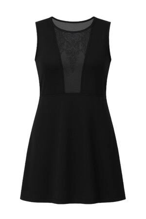 CONQUISTA Sleeveless Skater Dress With Lace Inserts - Black