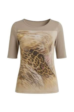 CONQUISTA Animal Print & Solid Colour Top - Brown