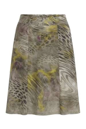 CONQUISTA A-line Skirt In Elastic Printed Jersey – Abstract Animal Pattern - Brown