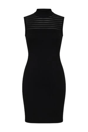 CONQUISTA Sheer Detail Stretch Mini Dress - Black