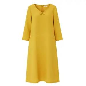 LEMUSE Sun V-neck Stonewashed Linen Dress With Bow Detail
