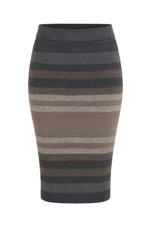 CONQUISTA Chic Striped Skirt - Brown