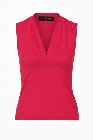 CONQUISTA Sleeveless Fuchsia Wrap Top With V-neck - Pink