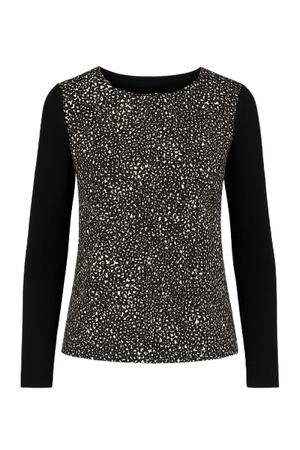 CONQUISTA Long Sleeve Print Top With A Boat Neck - Black