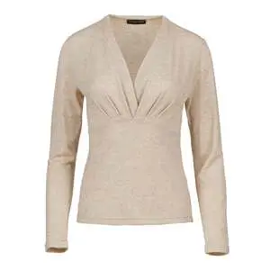 CONQUISTA Beige Melange V Neck Knit Top - Brown