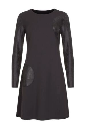 CONQUISTA Long Sleeve Punto Di Roma Dress With Print Leather Detail - Grey
