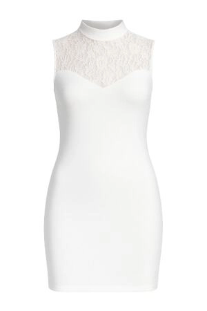 CONQUISTA Lace Detail Stretch Mini Dress - White
