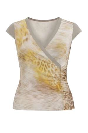 CONQUISTA Animal Print Crossover Top