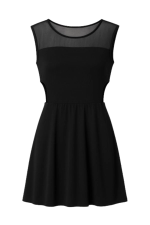 CONQUISTA Sheer Detail Skater Dress - Black
