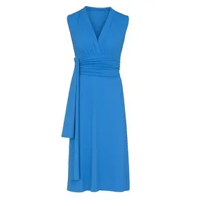 CONQUISTA Sky Sleeveless V-neck Wrap Dress – Soft Viscose Jersey - Blue