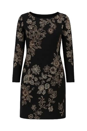 CONQUISTA Print Long Sleeve Straight Dress - Black