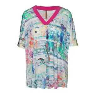 CONQUISTA Print V Neck Top - Pink