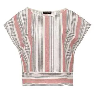 CONQUISTA Coral Striped Linen Style Top - Pink