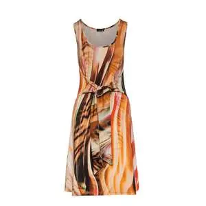 CONQUISTA Print Sleeveless Dress With Tie Waist - Brown