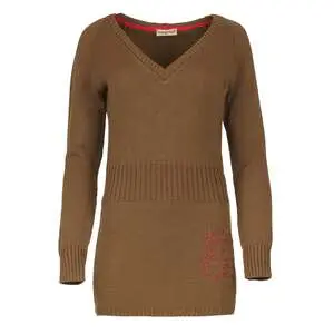 CONQUISTA Knit Tunic Dress With Ribbed Waist - Brown